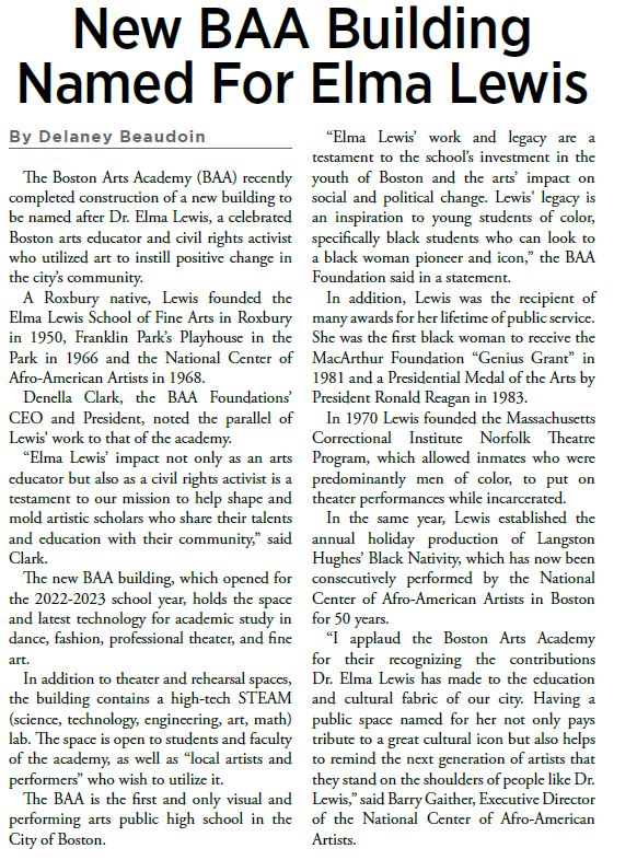 New BAA Building Built For Elma Lewis - Boston Arts Academy